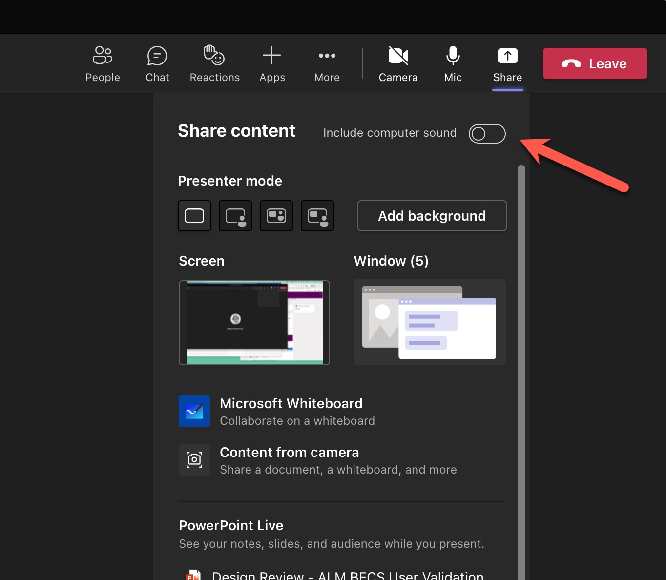 "Share system audio" in a Teams meeting has disappeared | Microsoft Community Hub